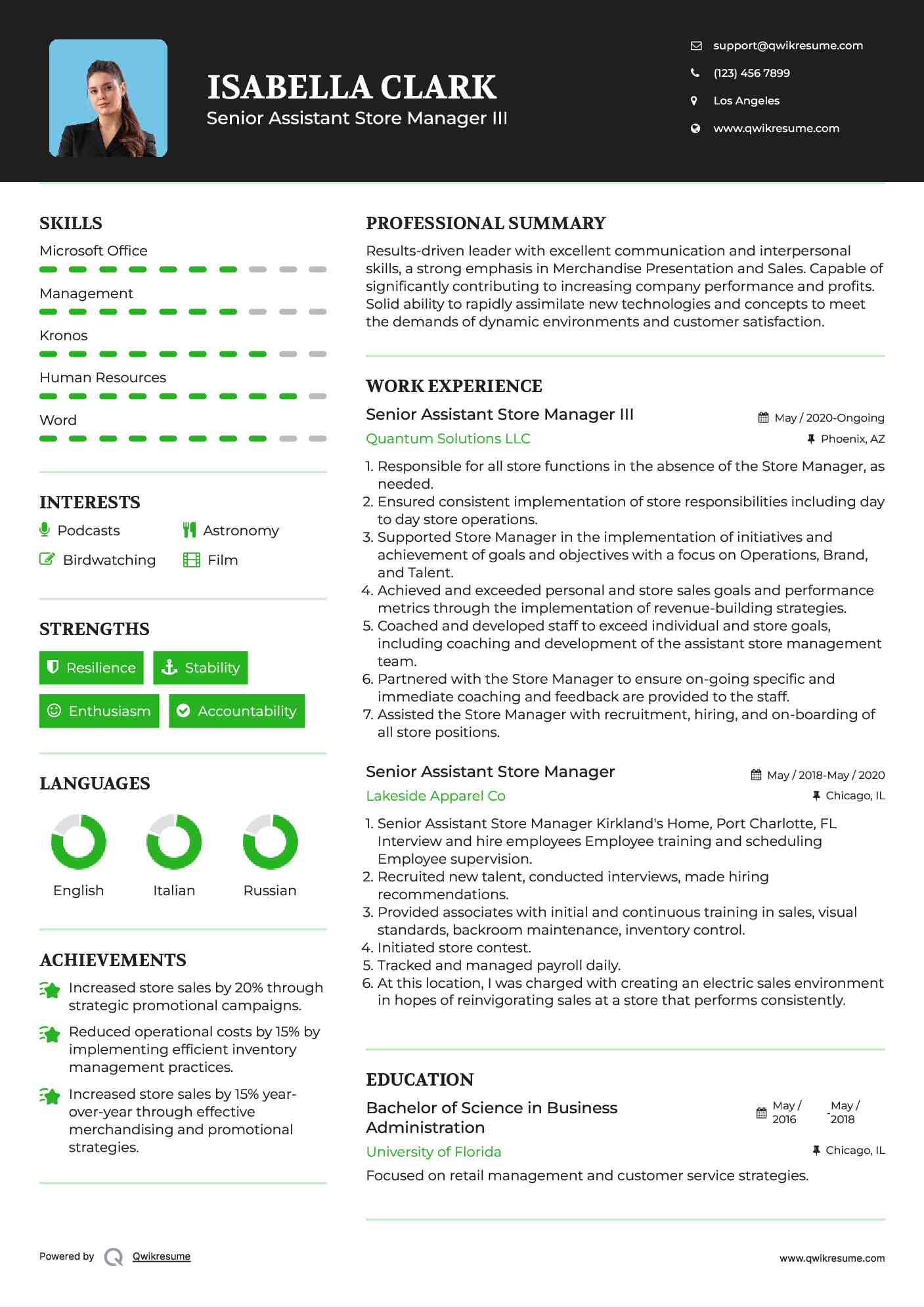 Assistant Store Manager Resume Samples | QwikResume