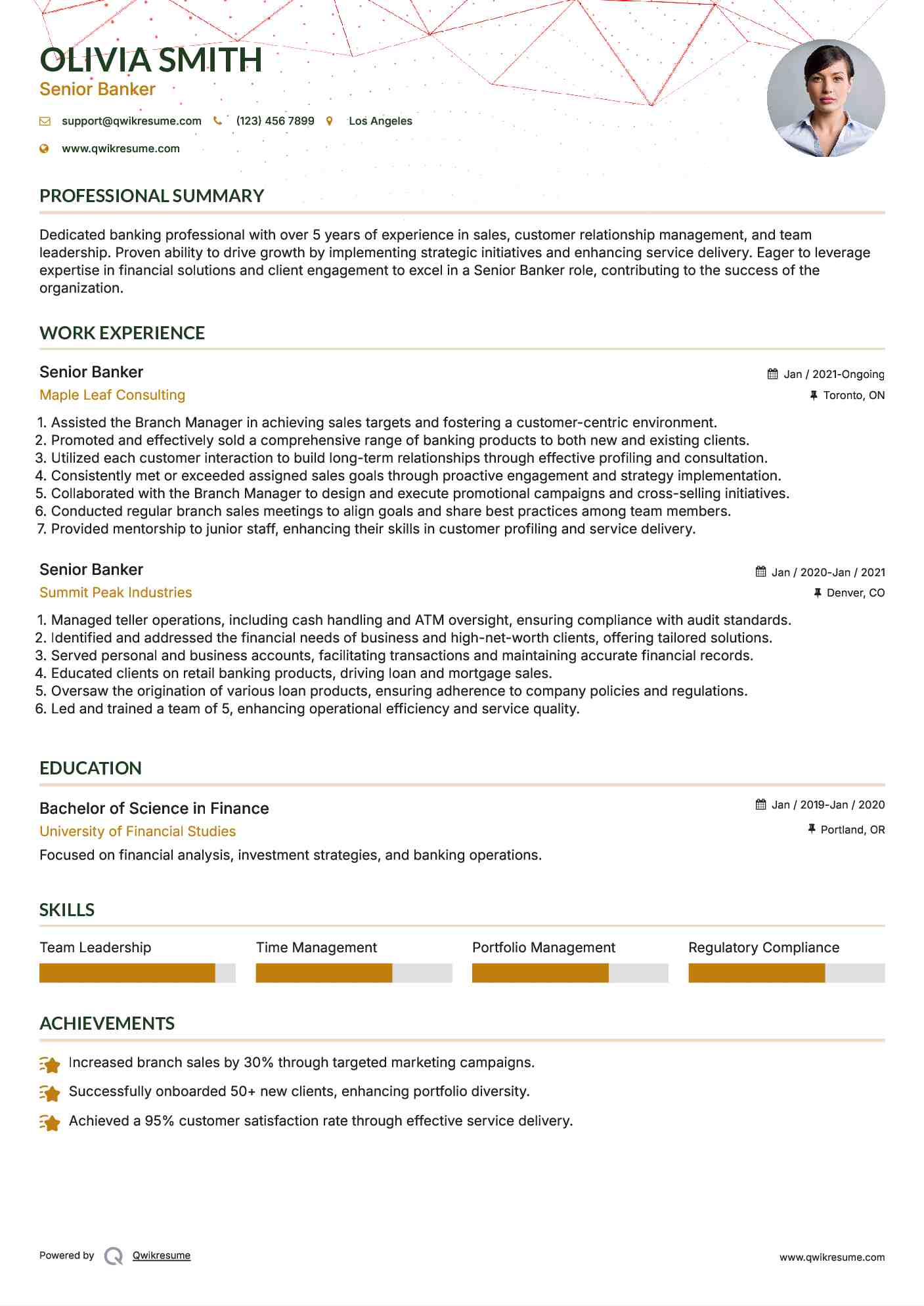 Senior Banker Resume Samples QwikResume