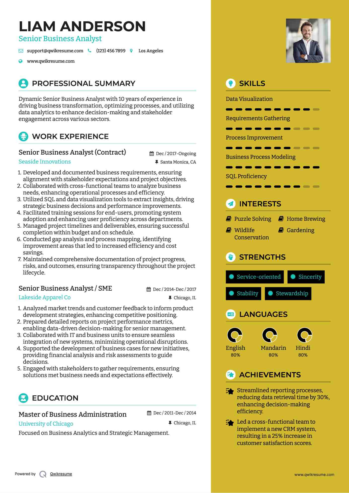 Senior Business Analyst Resume Samples QwikResume