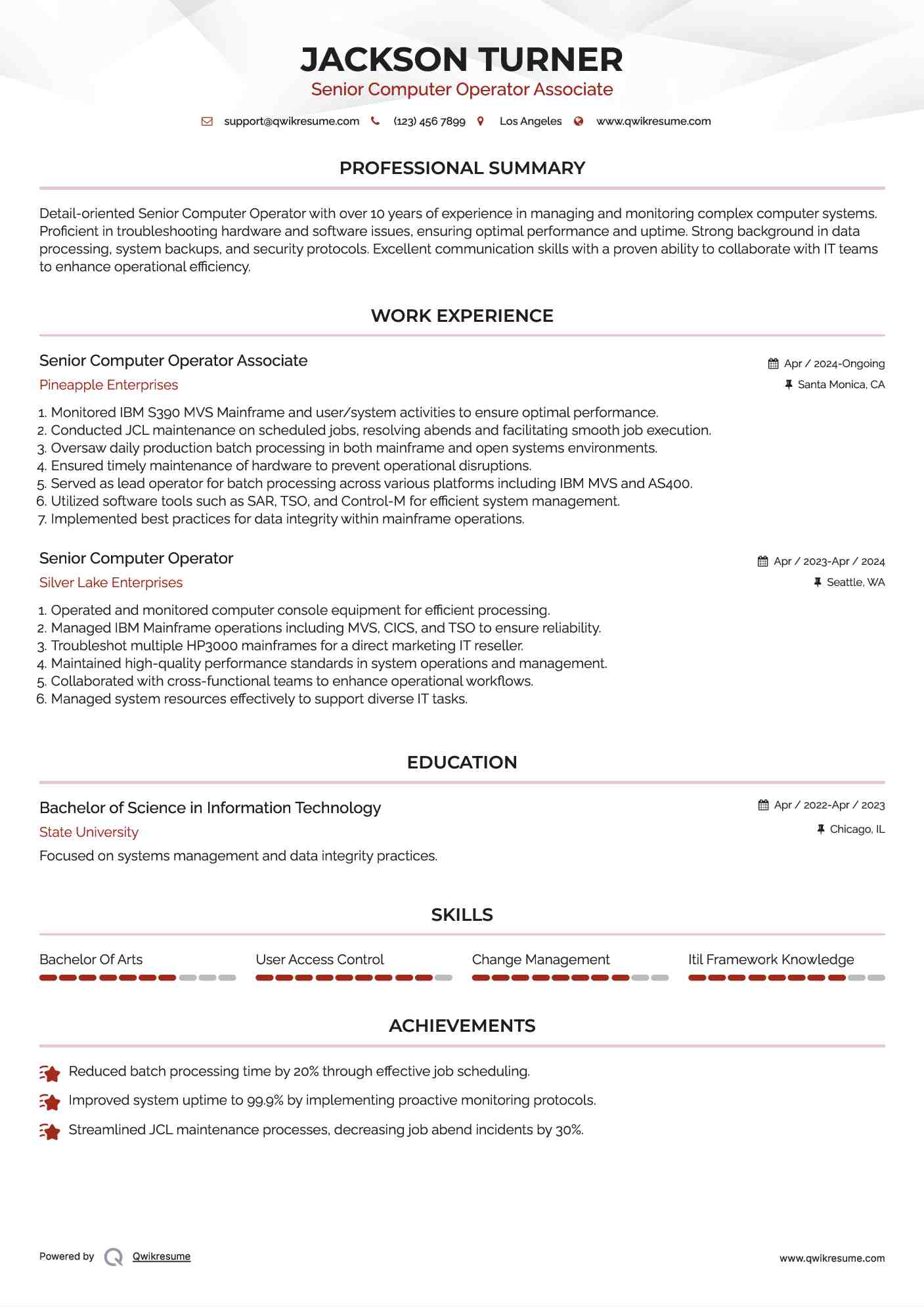 10+ Senior Computer Operator Resume Samples & Templates for 2025
