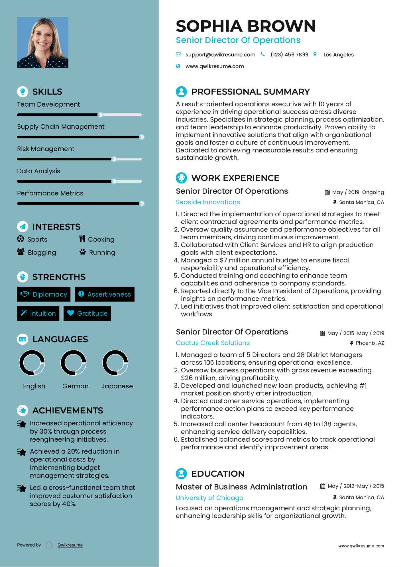 Senior Director Of Operations Resume Samples QwikResume