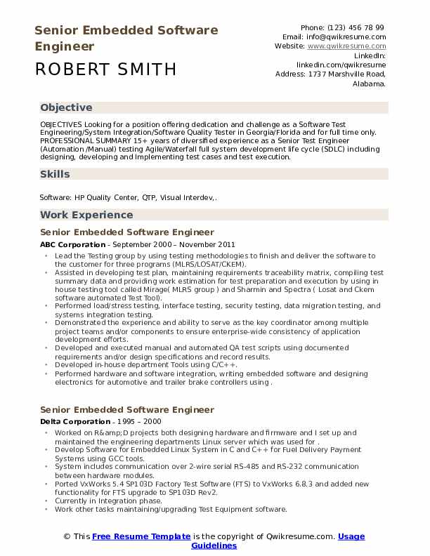 Senior Embedded Software Engineer Resume Samples QwikResume
