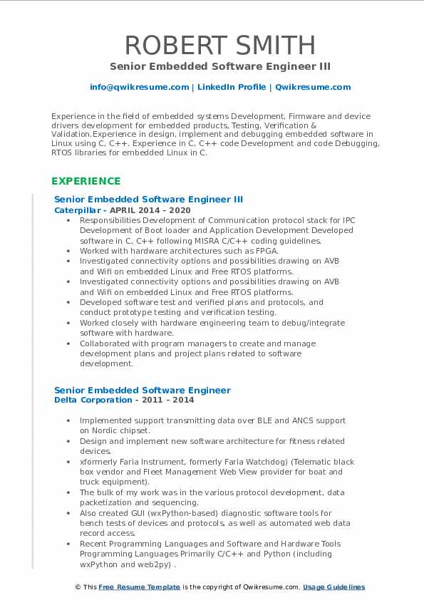 Embedded Software Engineer Resume Example