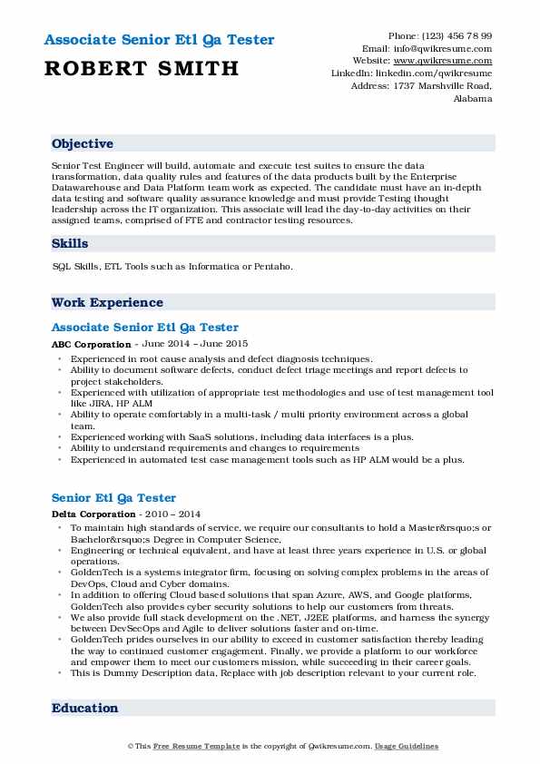 Senior ETL QA Tester Resume Samples | QwikResume Senior ETL QA Tester Resume Samples | QwikResume