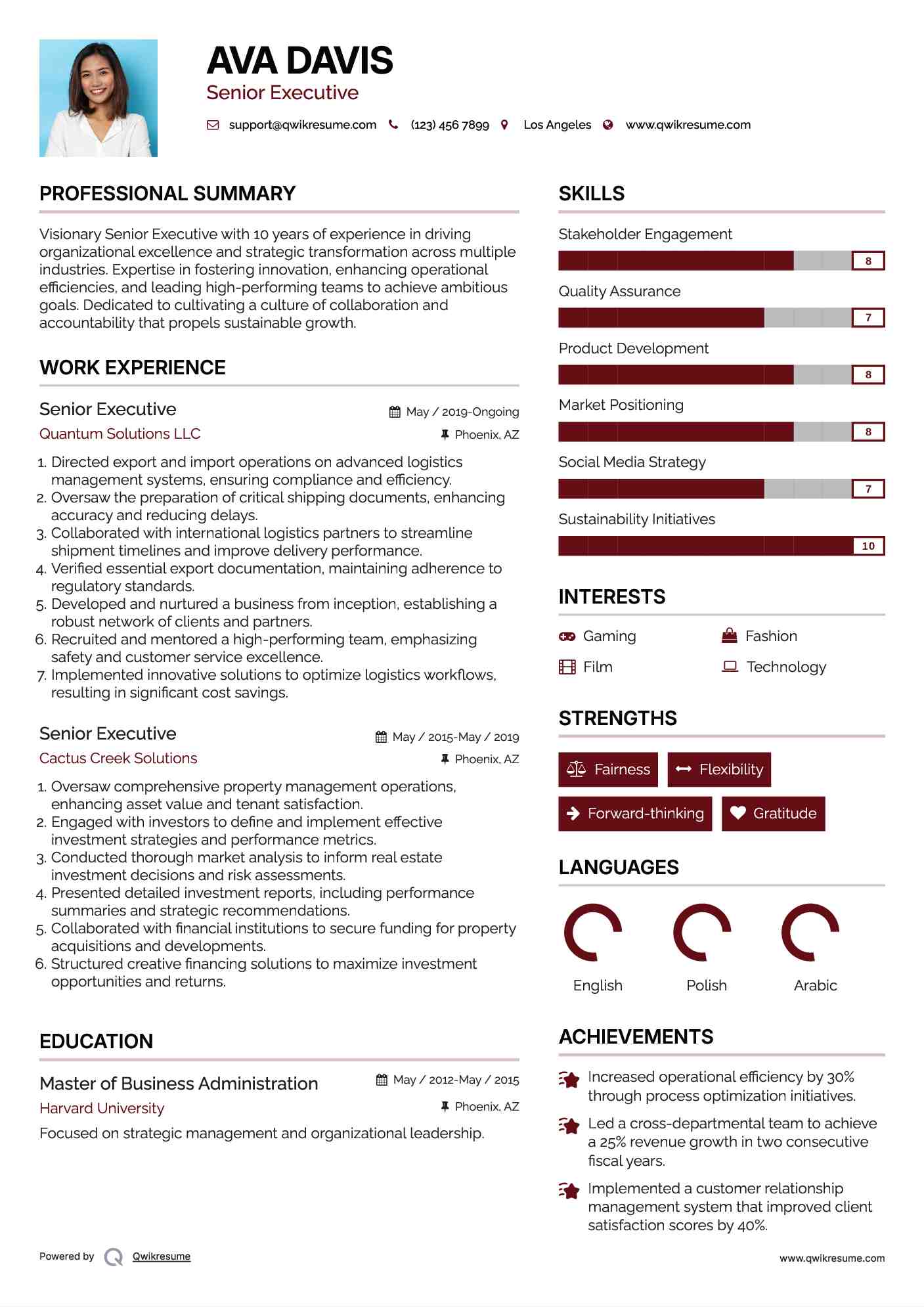  Senior Executive Resume Samples QwikResume