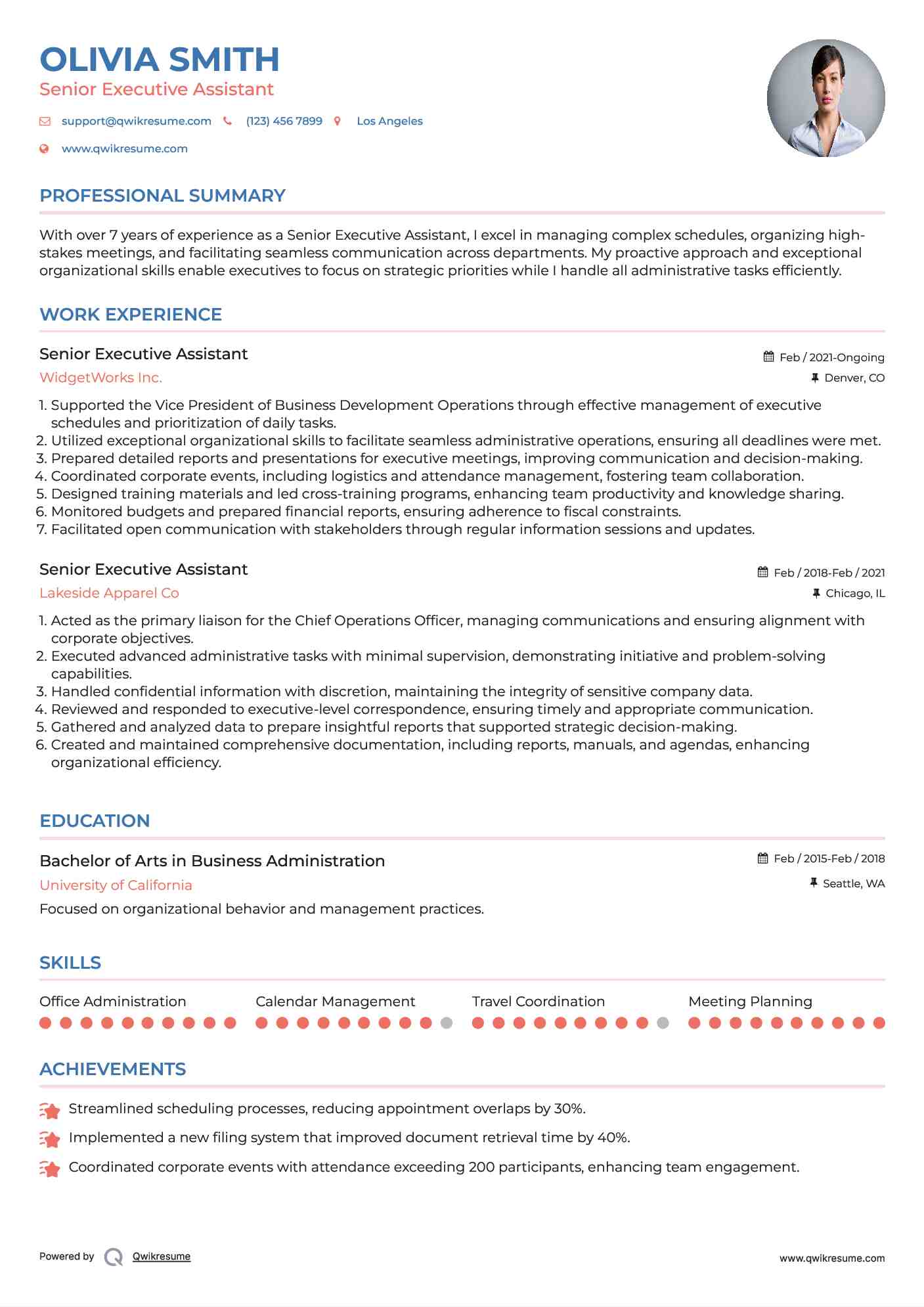 Senior Executive Assistant Resume Samples QwikResume