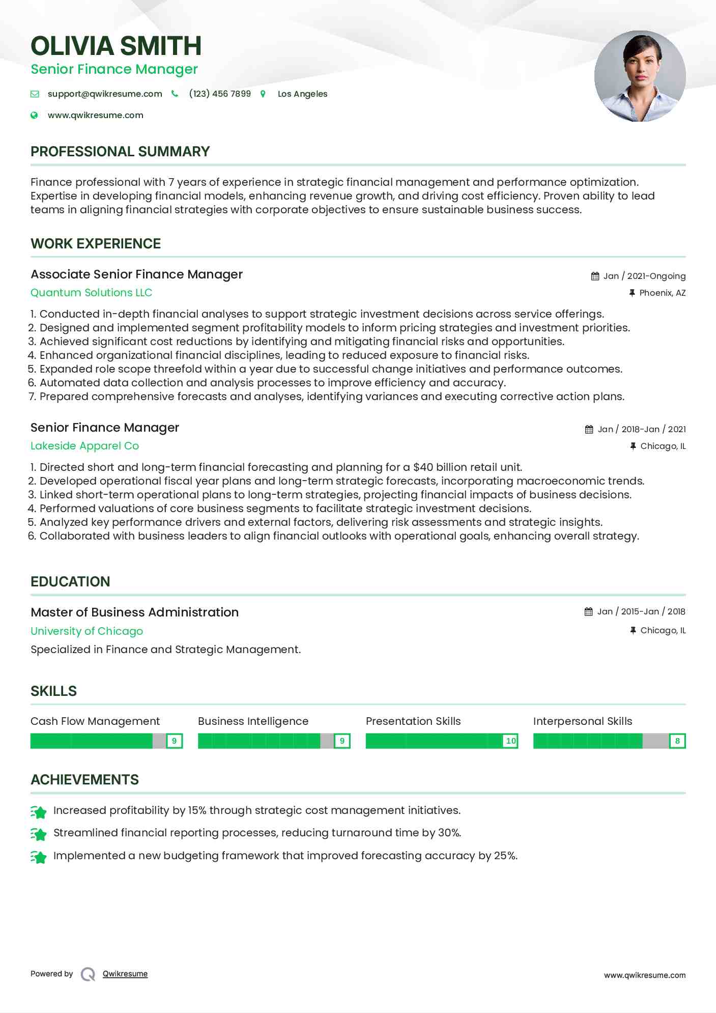 Senior Finance Manager Resume Samples QwikResume