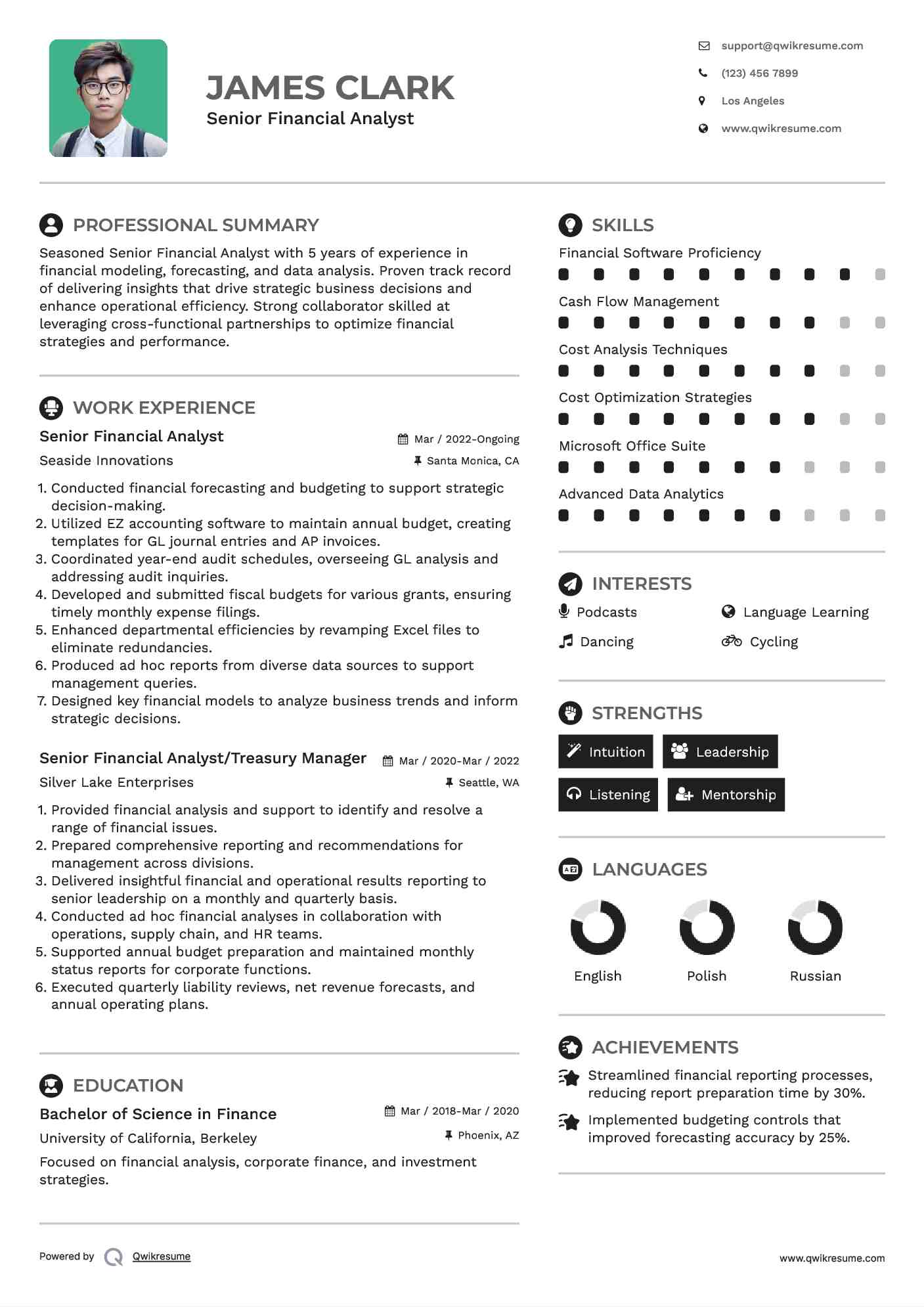 Senior Financial Analyst Resume Samples QwikResume
