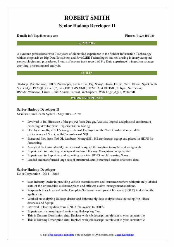 Senior Hadoop Developer Resume Samples Qwikresume 