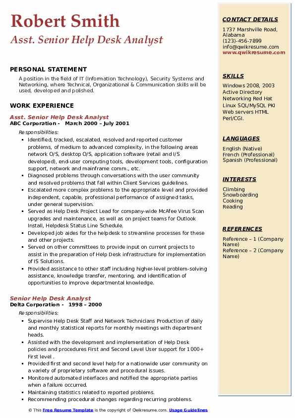 Senior Help Desk Analyst Resume Samples QwikResume