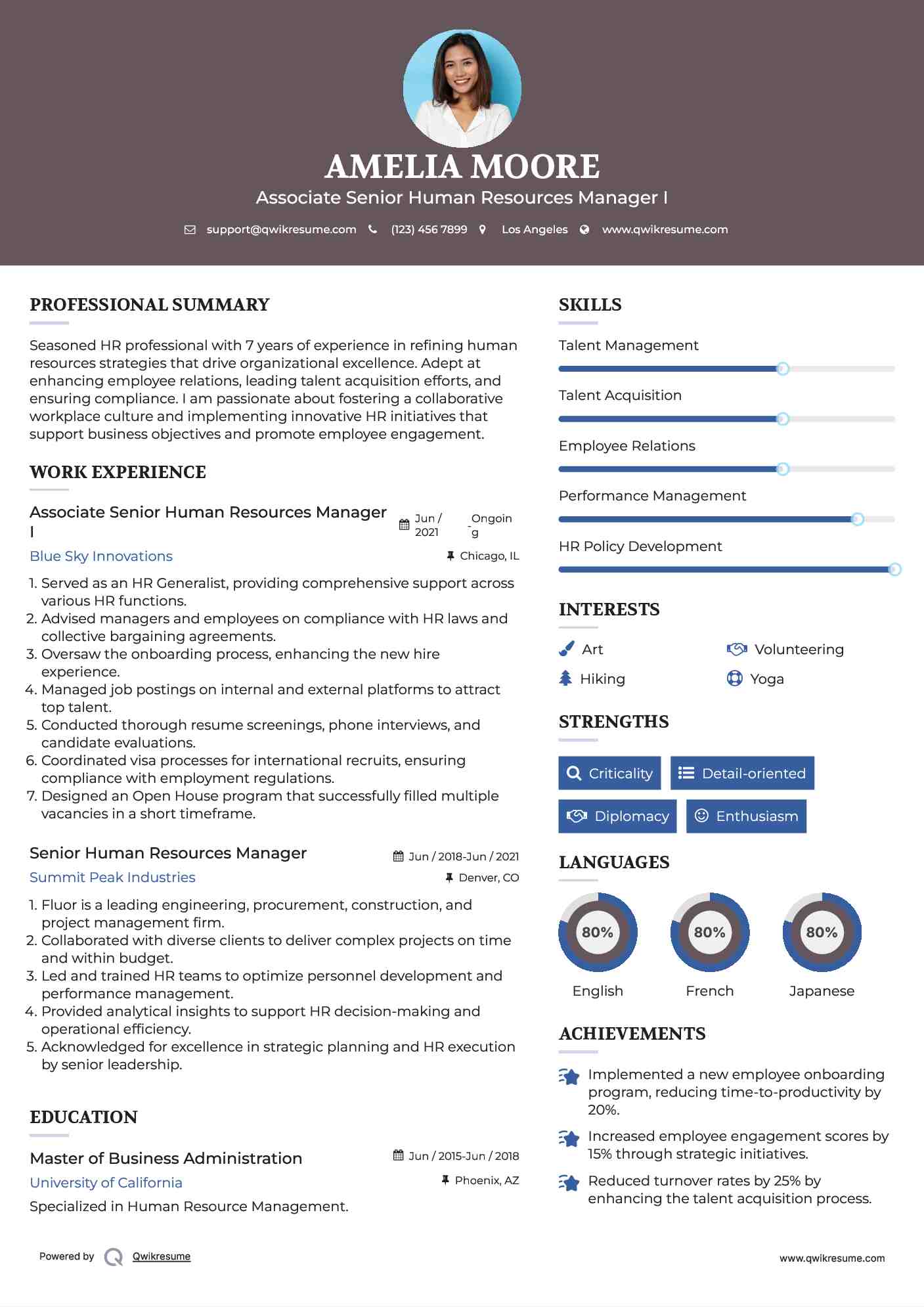Senior Human Resources Manager Resume Samples QwikResume