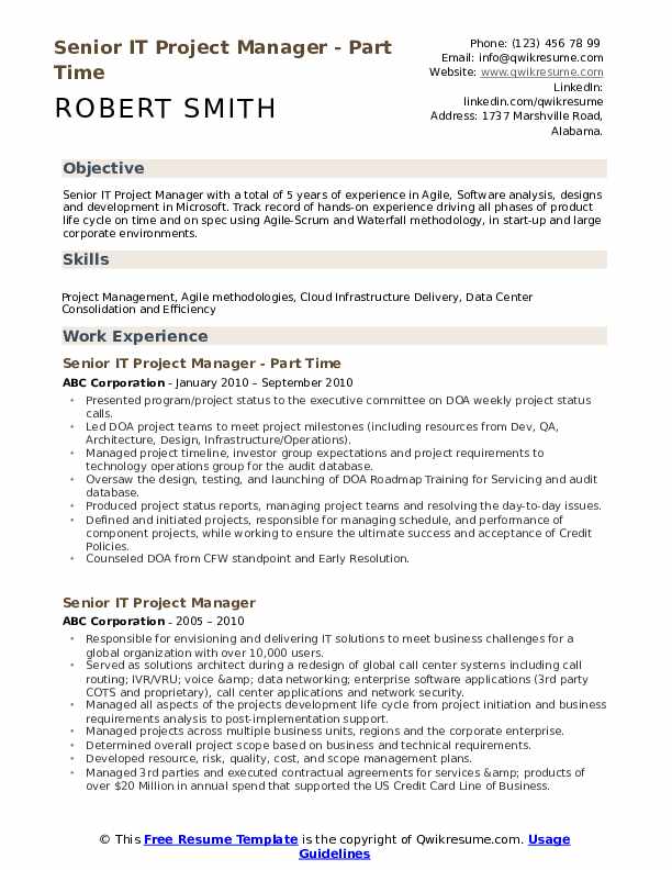 Senior IT Project Manager Resume Samples QwikResume