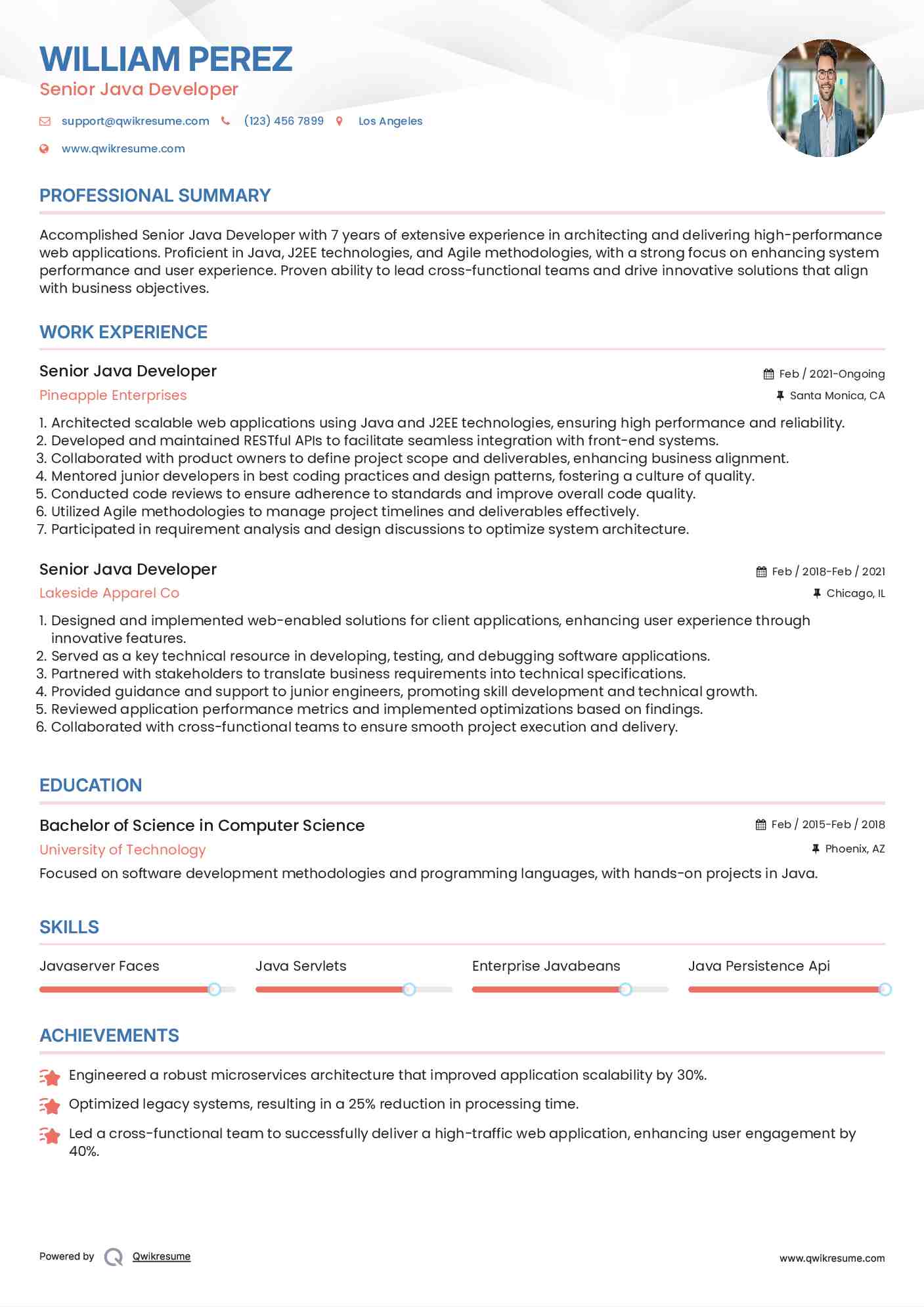 Senior Java Developer Resume Samples QwikResume