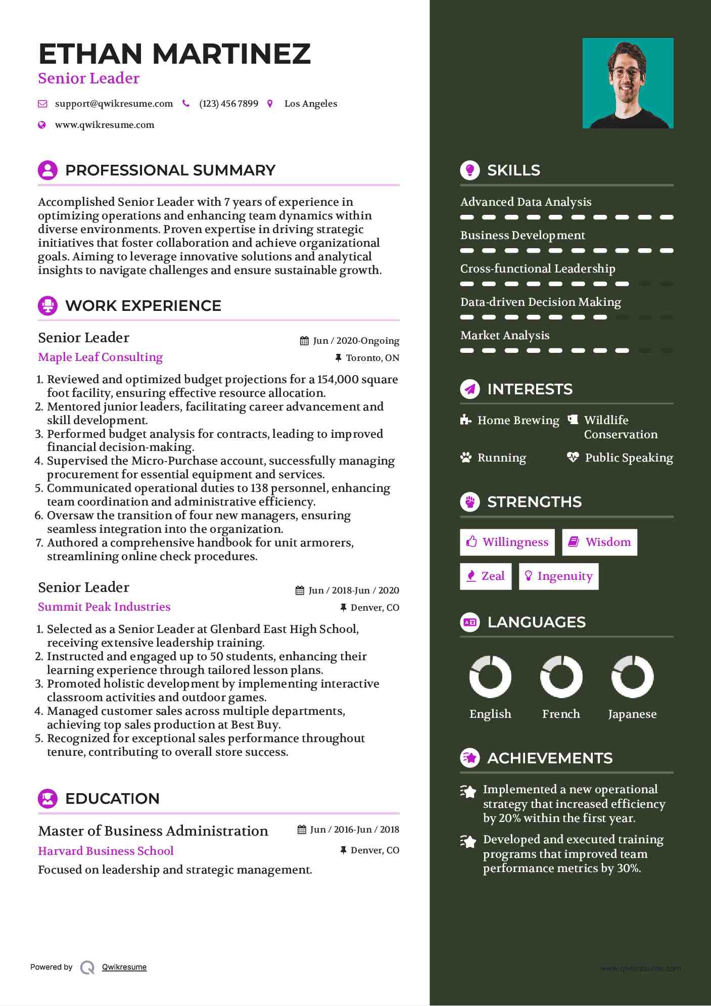 Senior Leader Resume Samples QwikResume