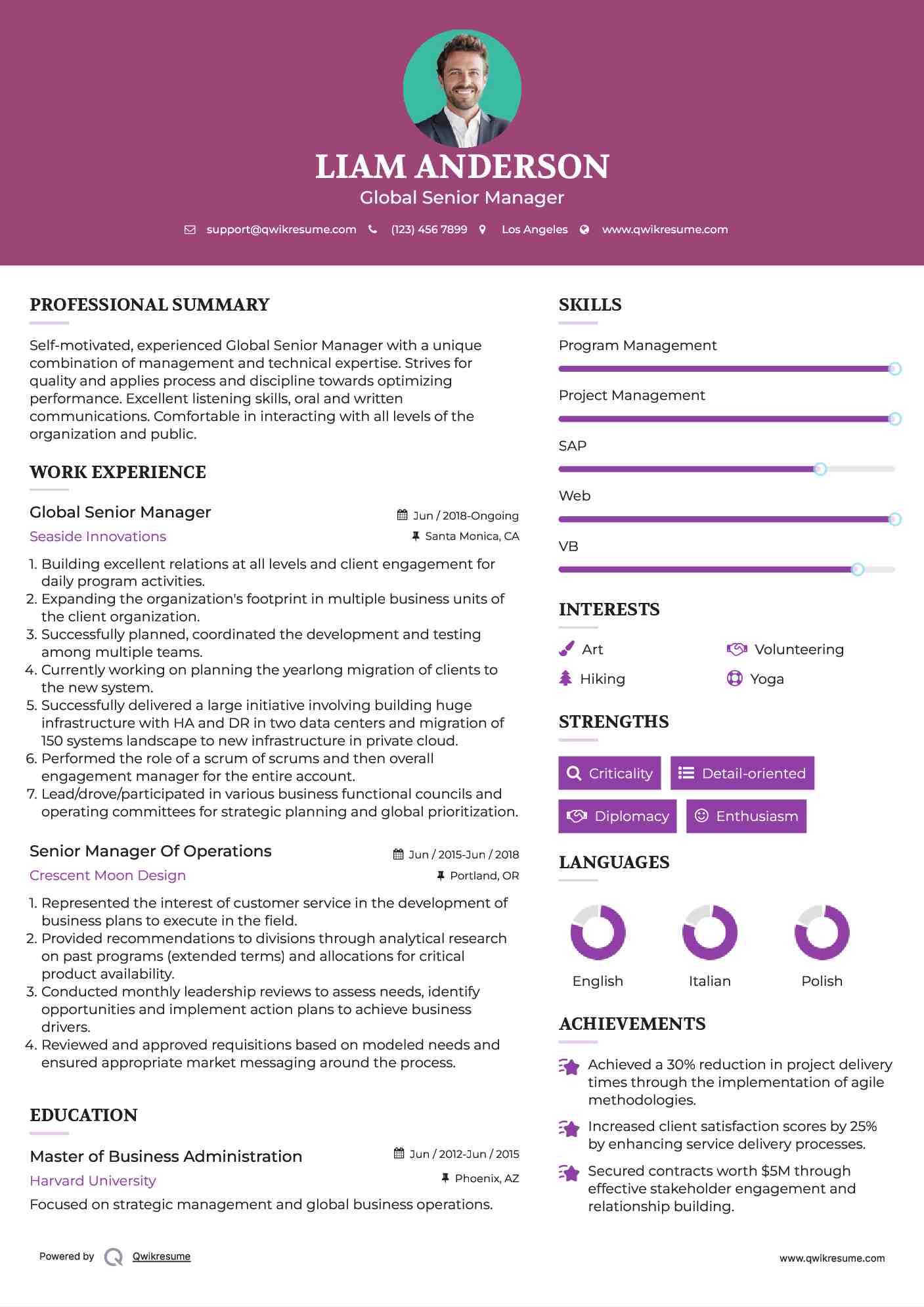 Senior Manager Resume Samples QwikResume