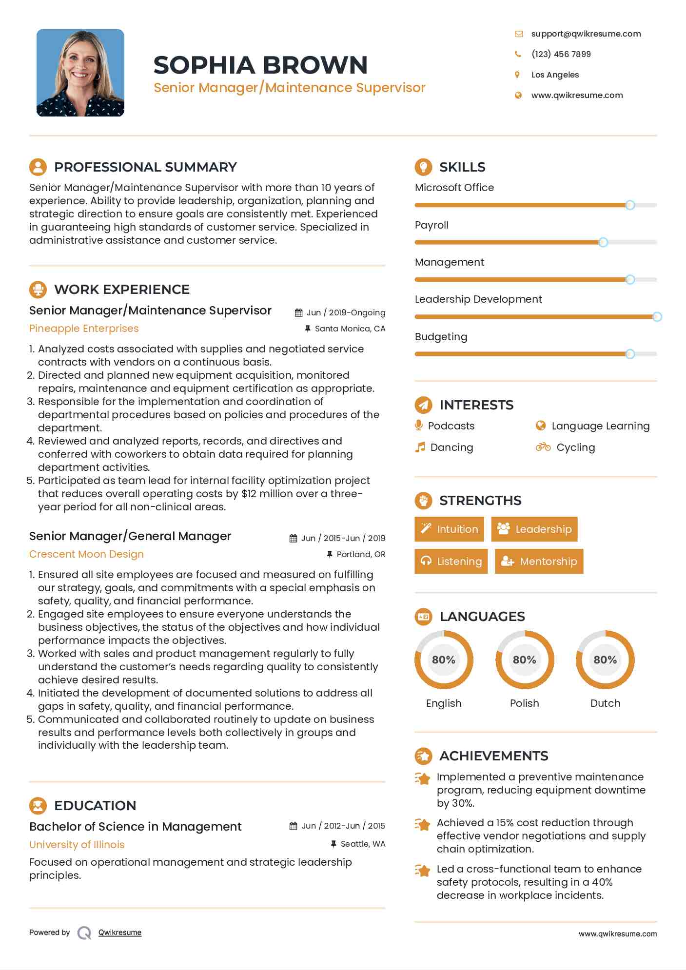 Senior Manager Resume Template Word