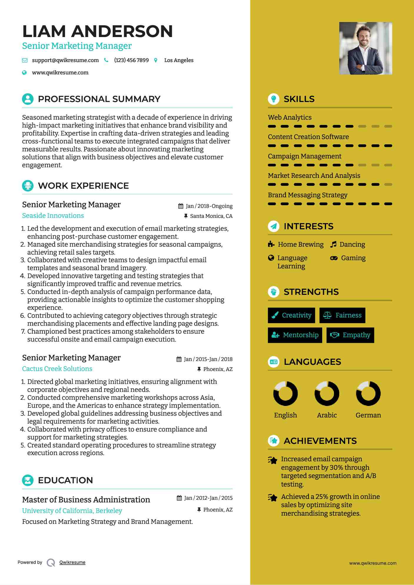 Marketing Manager Profile Sample Master Of Template Document