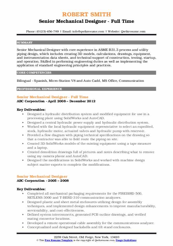 Senior Mechanical Designer Resume Samples | QwikResume