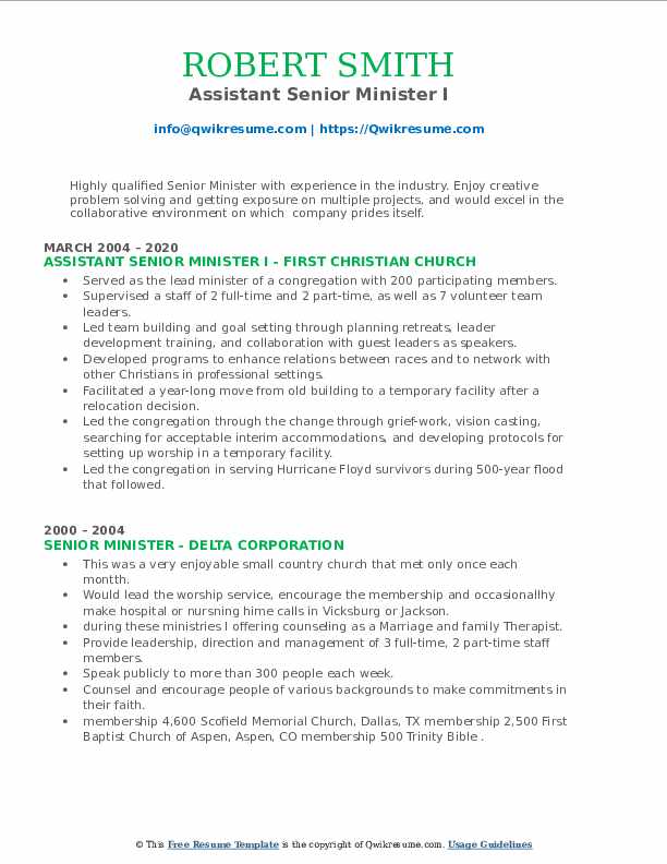 Minister Resume Example S