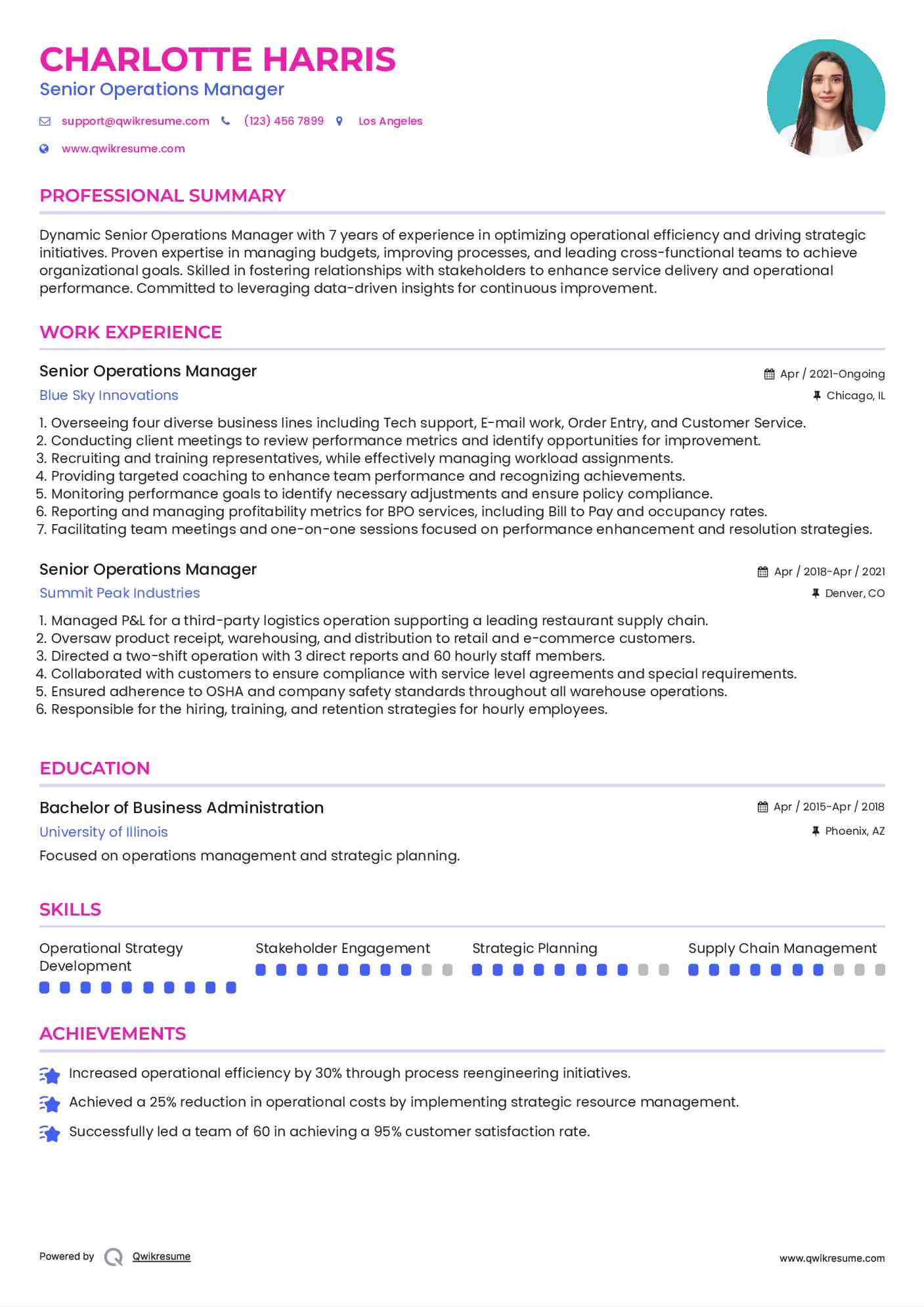 Senior Operations Manager Resume Samples QwikResume