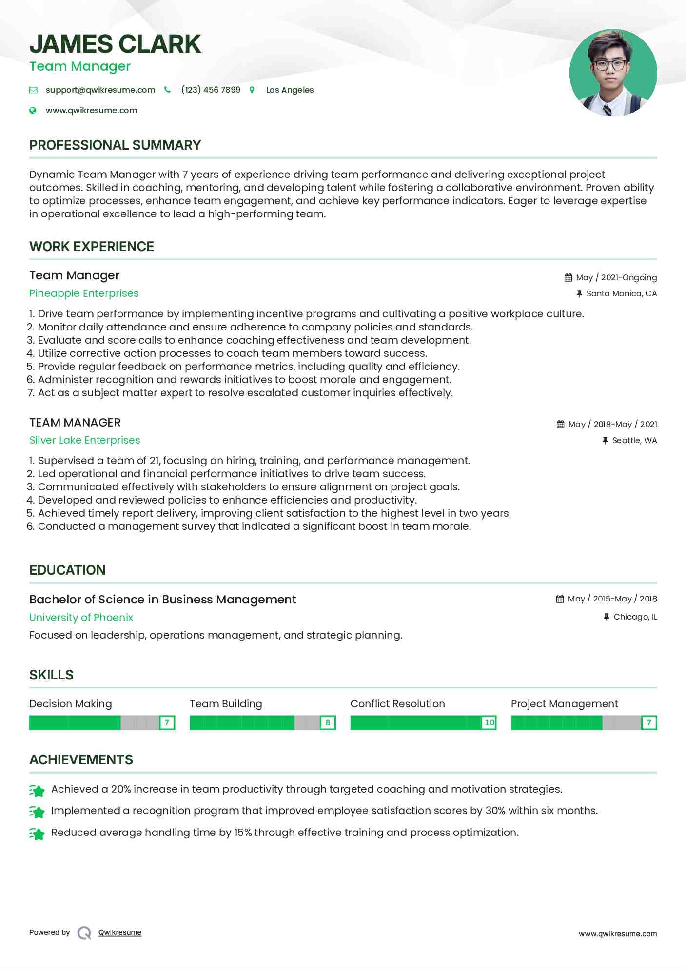 Team Manager Resume Samples QwikResume