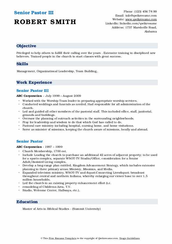Youth Ministry Resume Sample