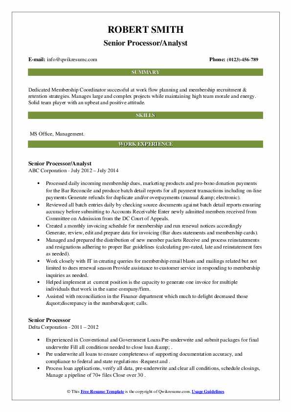 Senior Processor Resume Samples | QwikResume