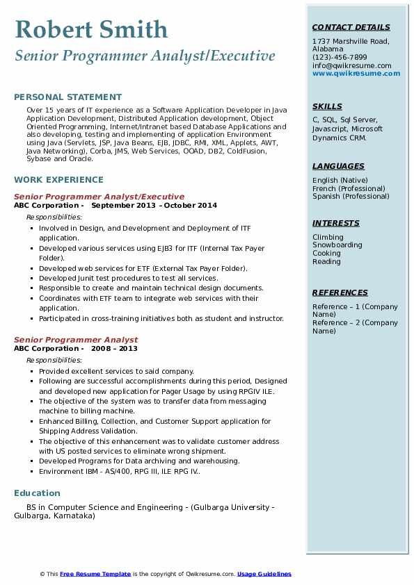 Senior Programmer Analyst Resume Samples | QwikResume