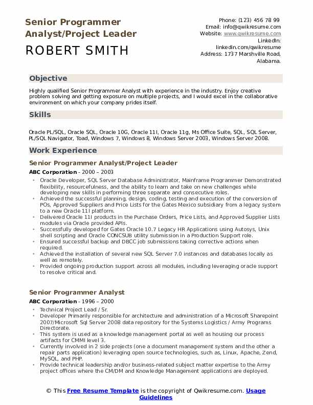Senior Programmer Analyst Resume Samples | QwikResume
