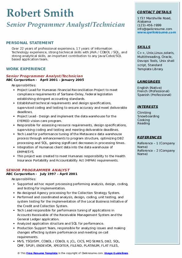 Senior Programmer Analyst Resume Samples | QwikResume