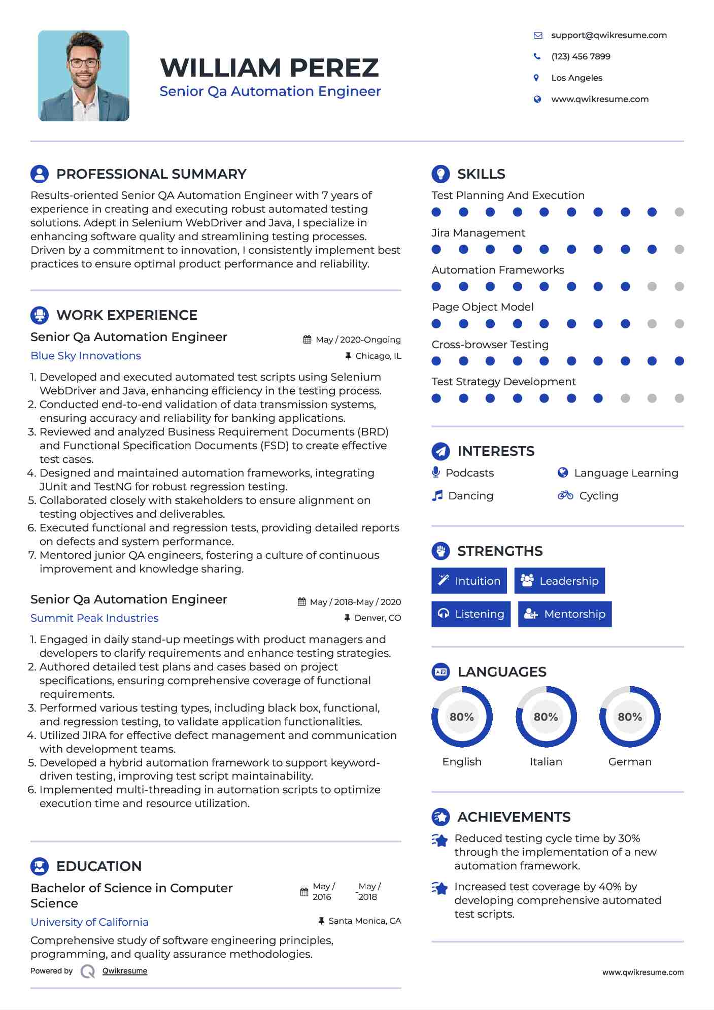 Senior QA Automation Engineer Resume Samples QwikResume