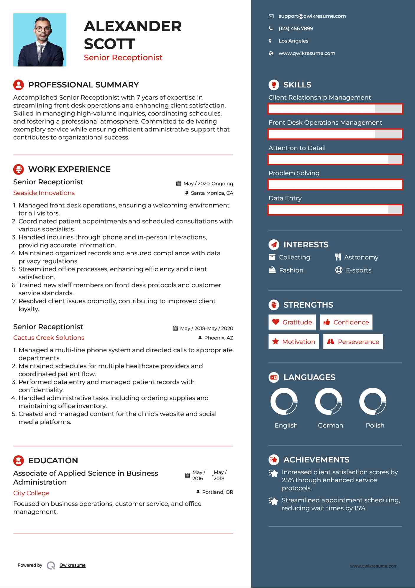 Senior Receptionist Resume Samples | Qwikresume