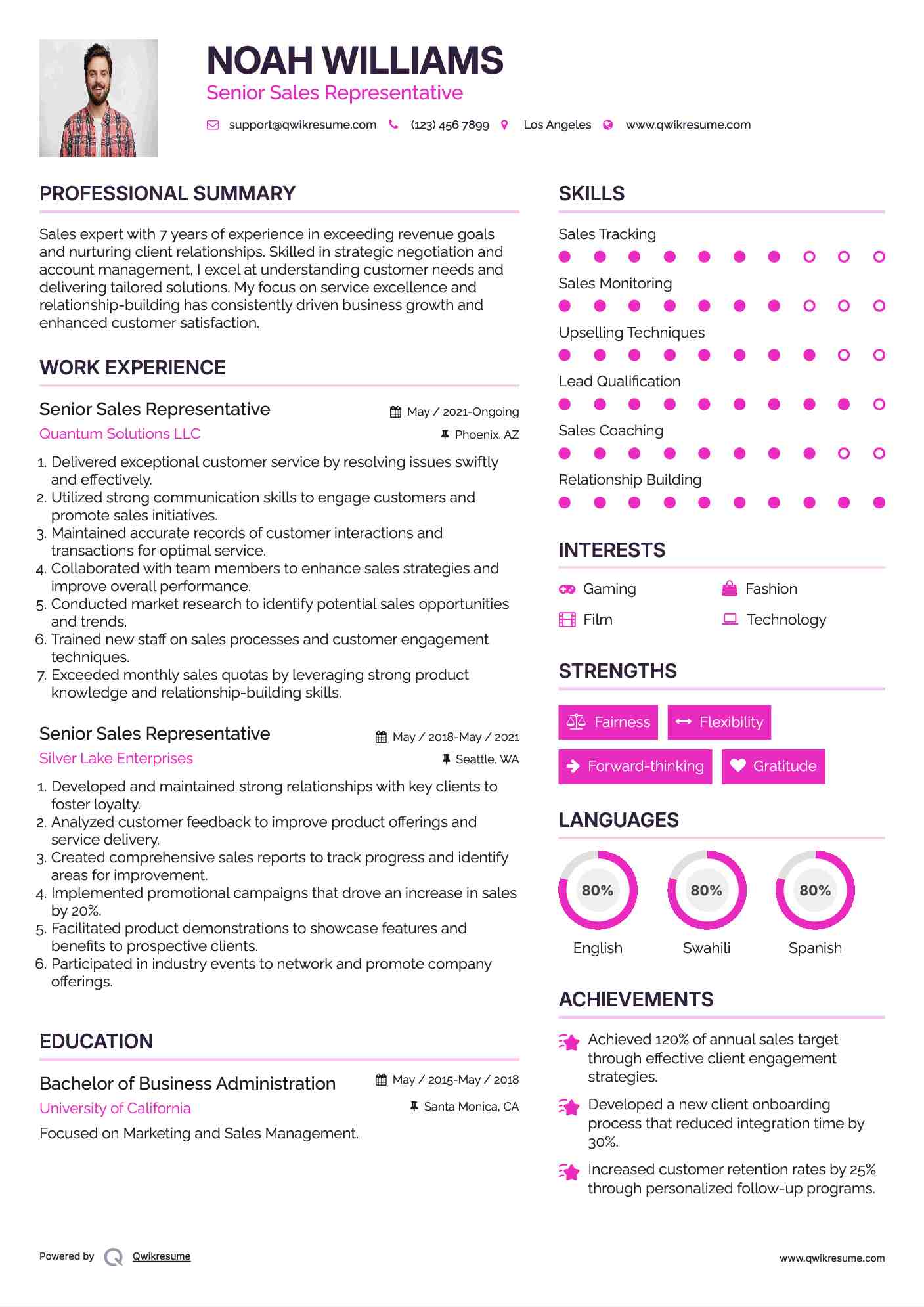 Senior Sales Representative Resume Samples QwikResume