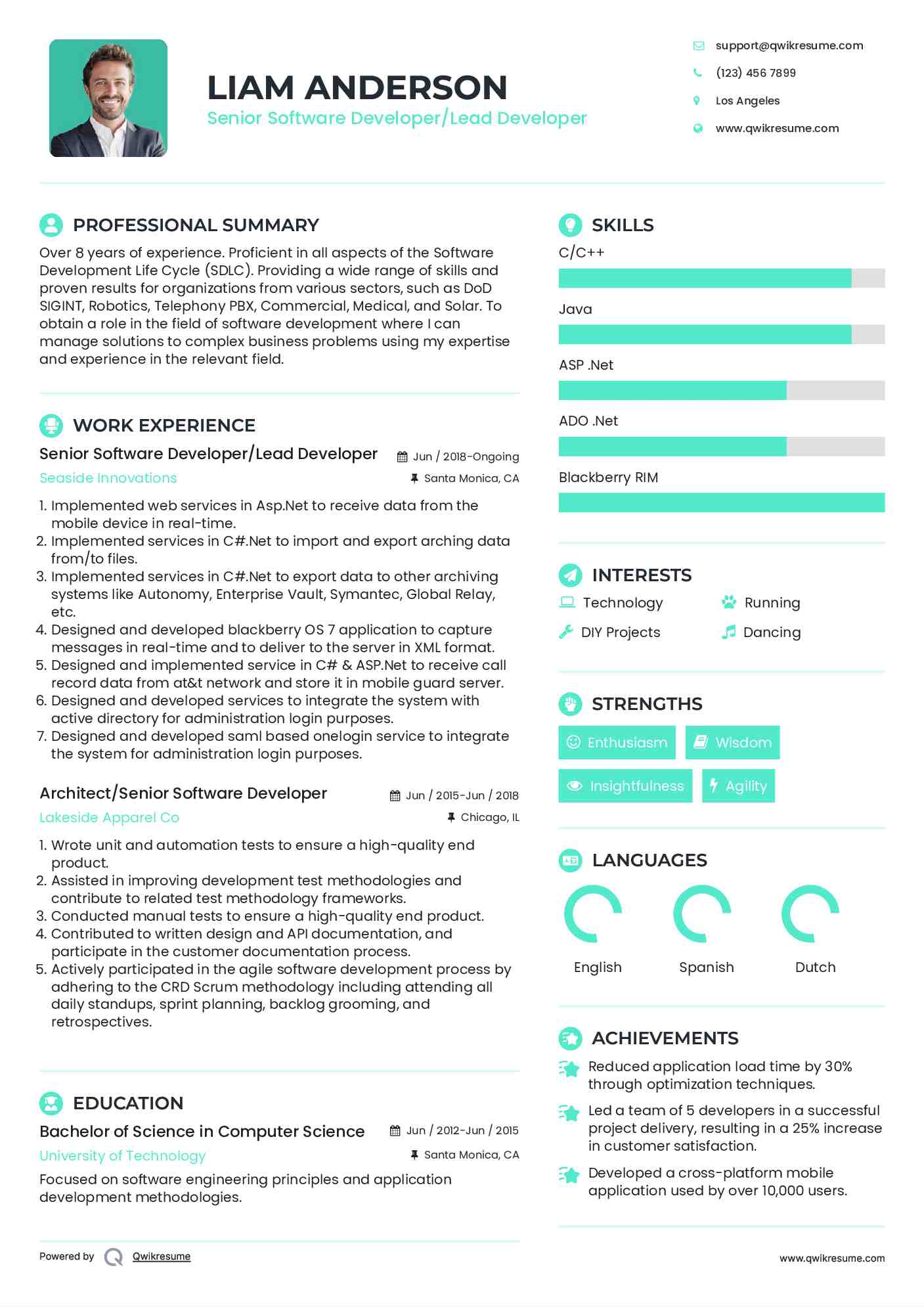 Senior Software Developer Resume Samples QwikResume