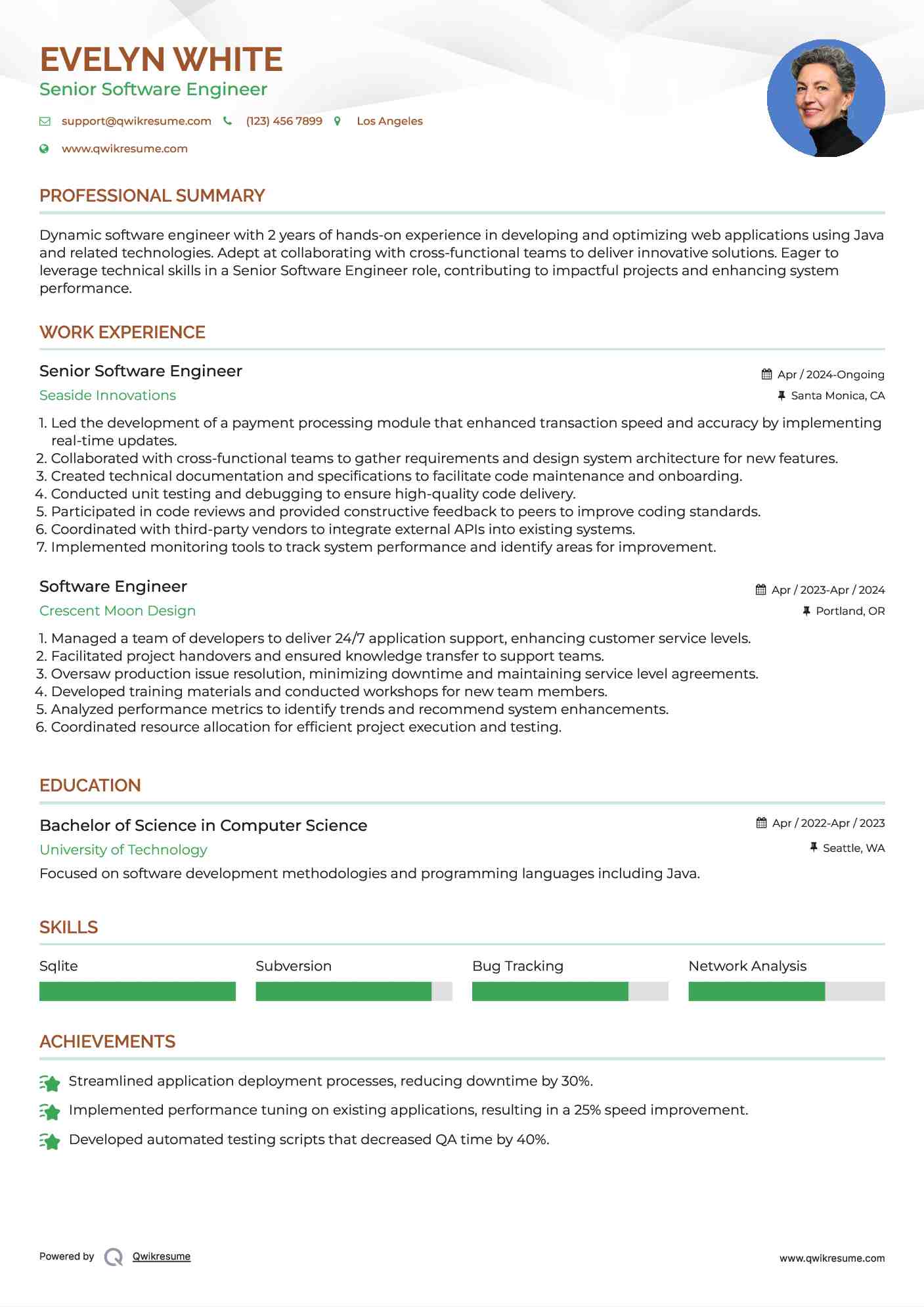 Senior Software Engineer Resume Samples QwikResume