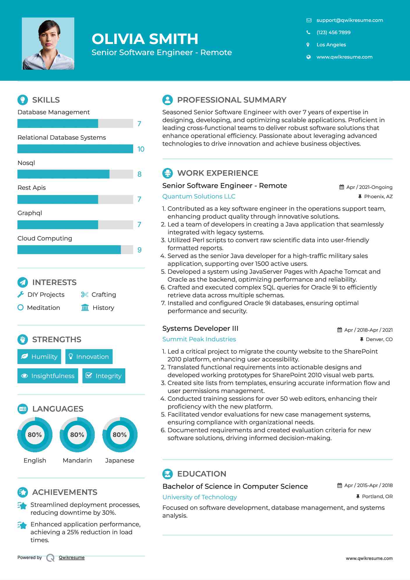 Senior Software Engineer Resume Samples QwikResume