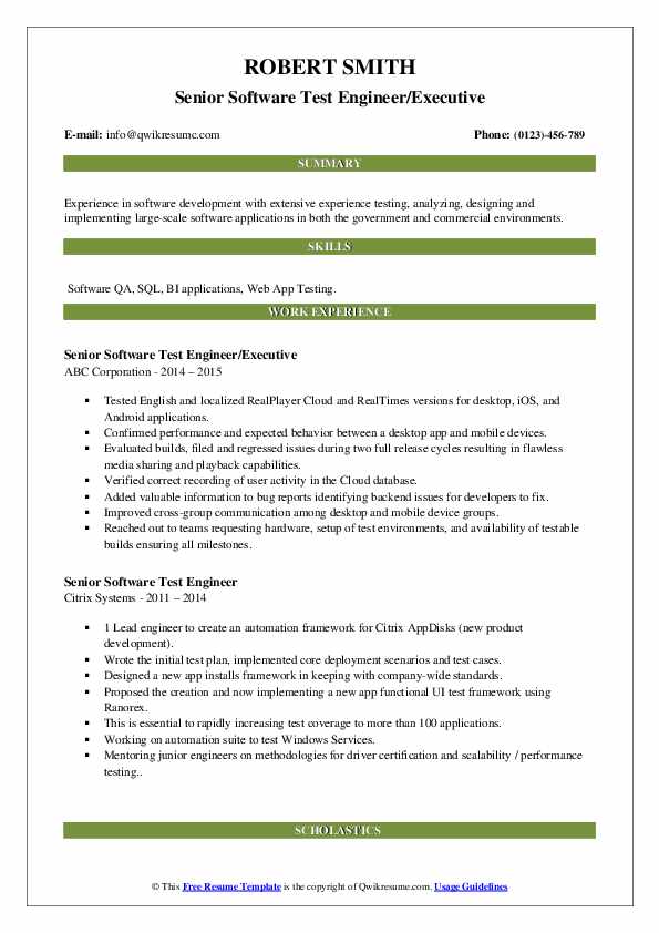 Senior Software Test Engineer Resume Samples QwikResume