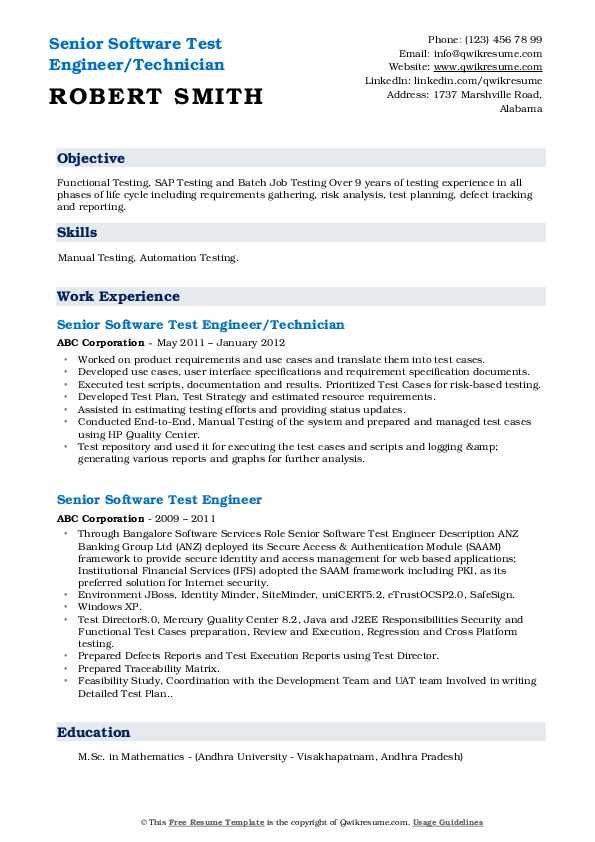 Senior Software Test Engineer Resume Samples QwikResume