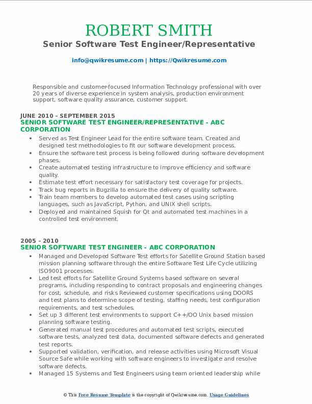 Senior Software Test Engineer Resume Samples QwikResume