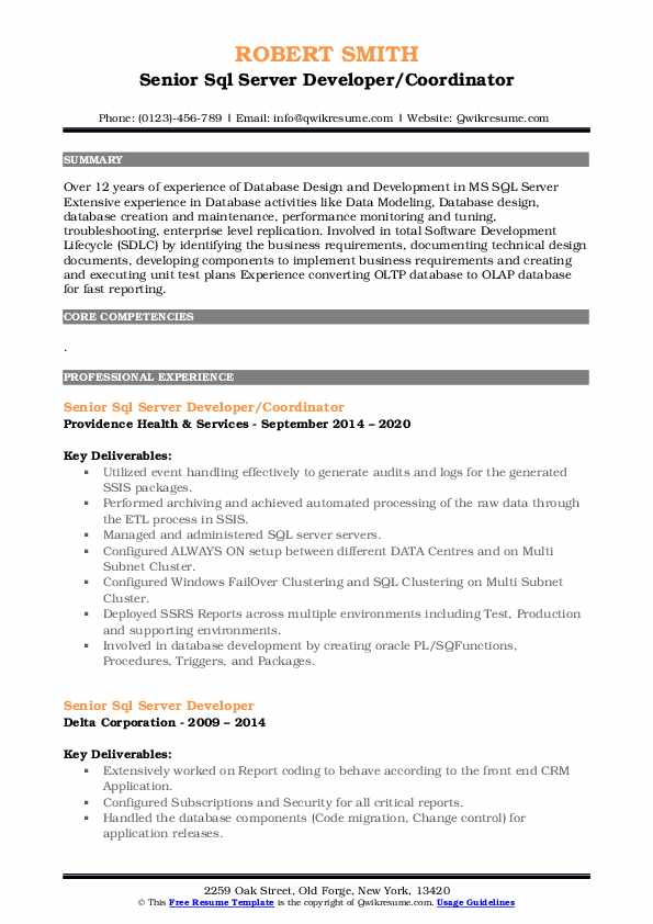 Senior Sql Server Developer Resume Samples | Qwikresume