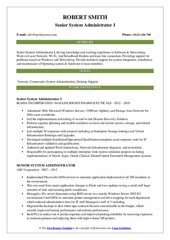 Hr Systems Administrator Sample Resume