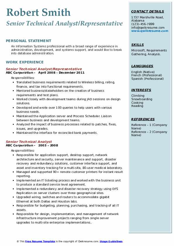 Senior Technical Analyst Resume Samples | QwikResume