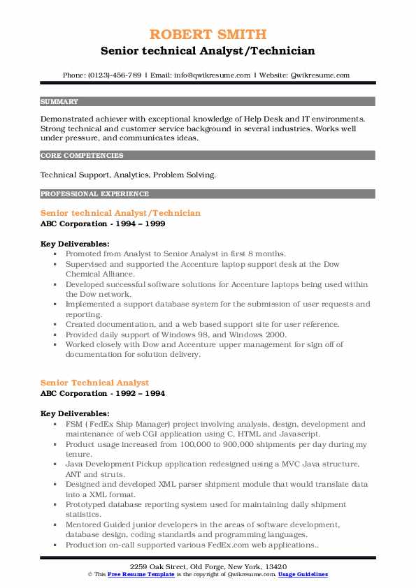 Senior Technical Analyst Resume Samples | QwikResume Senior Technical Analyst Resume Samples | QwikResume