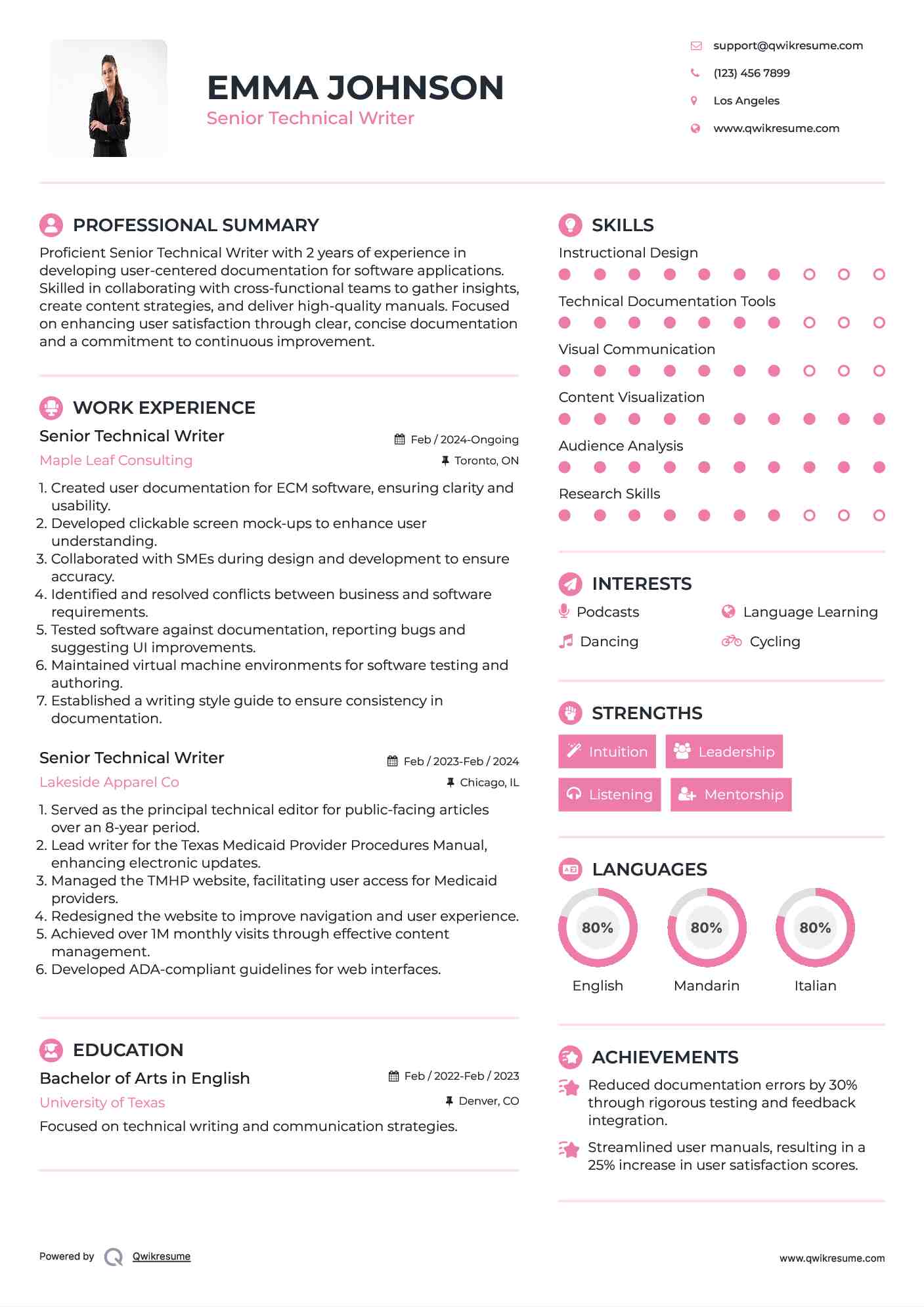 Senior Technical Writer Resume Samples QwikResume