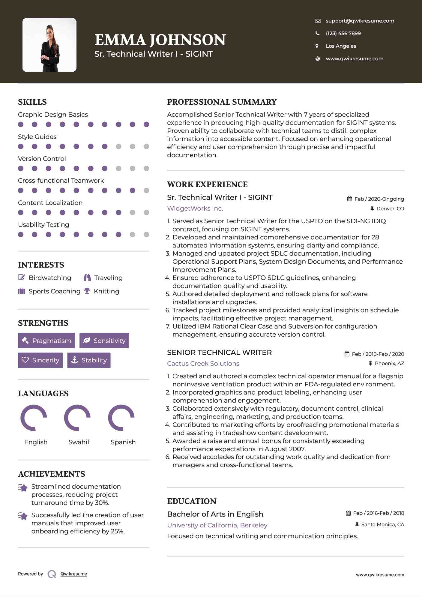 Senior Technical Writer Resume Samples QwikResume