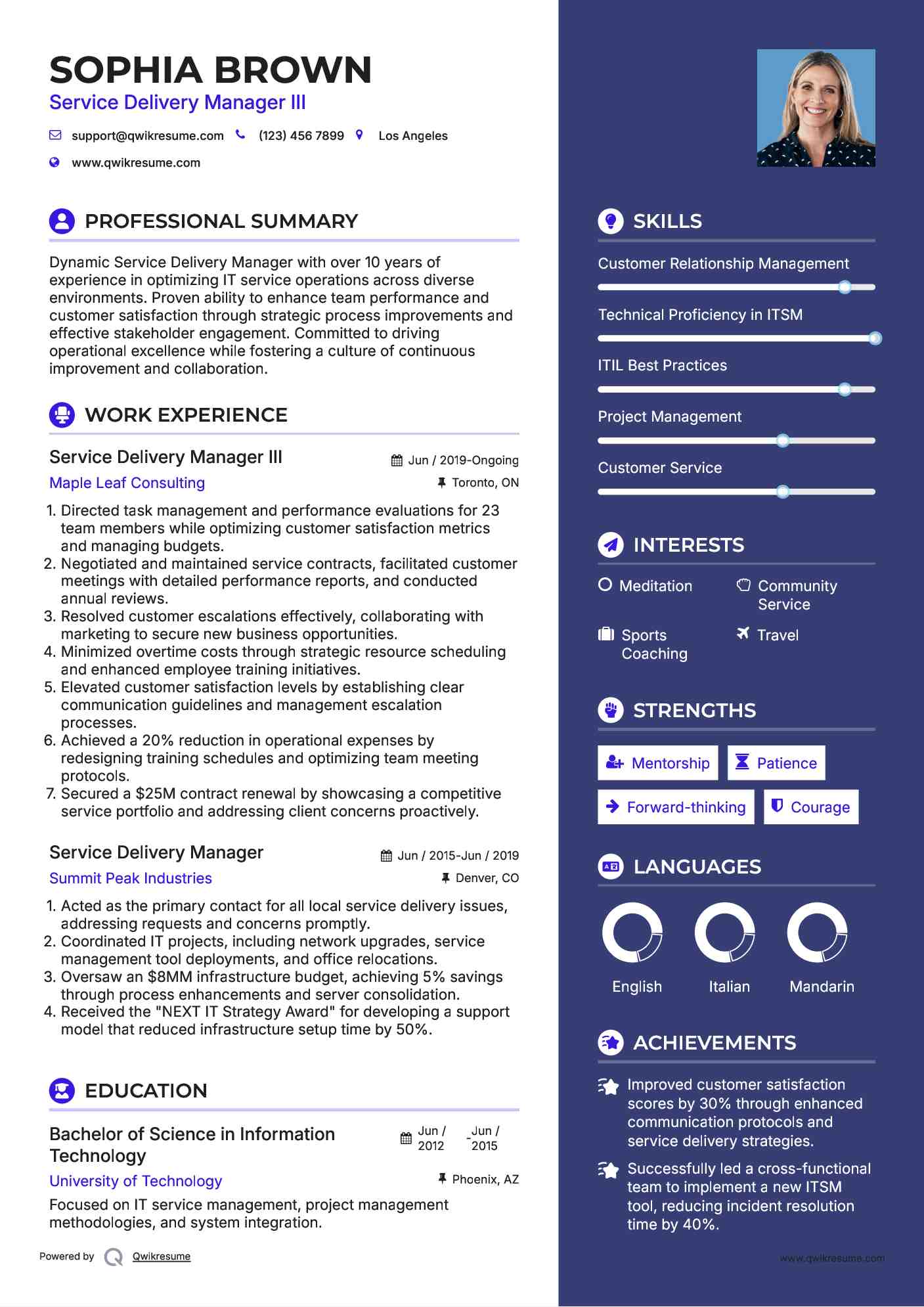 Service Delivery Manager Resume Samples QwikResume
