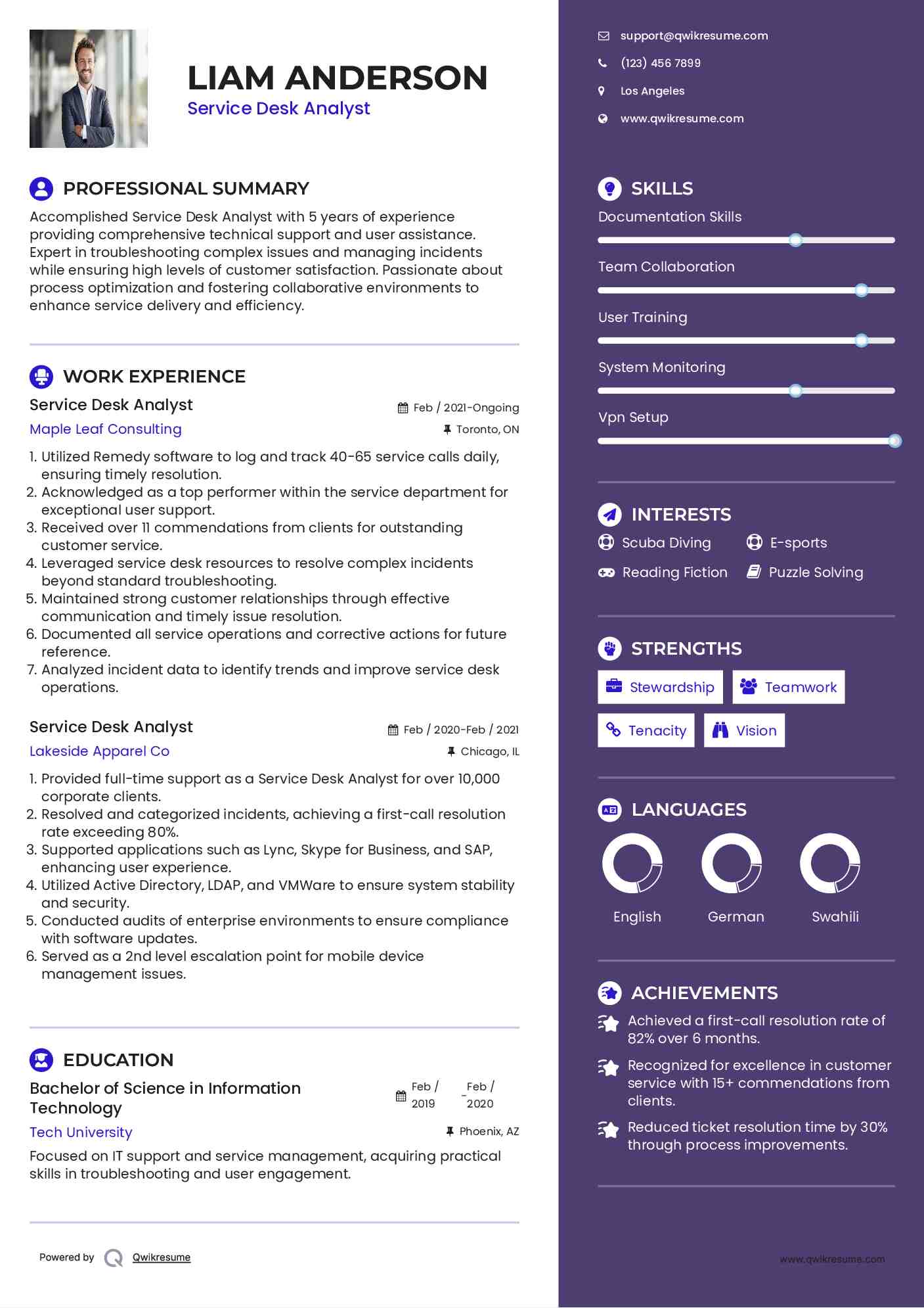 Service Desk Analyst Resume Samples QwikResume
