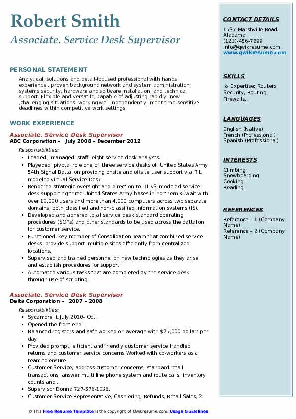 Service Desk Supervisor Resume Samples QwikResume