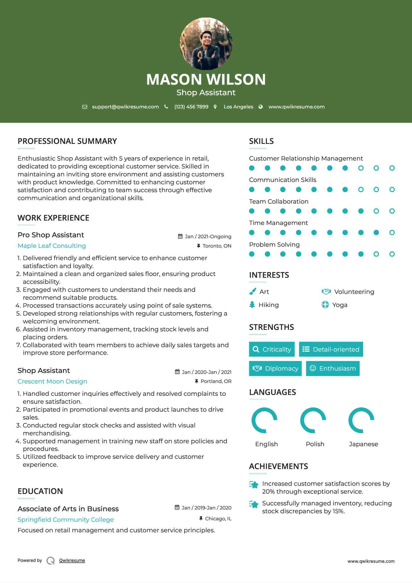 Shop Assistant Resume Samples QwikResume