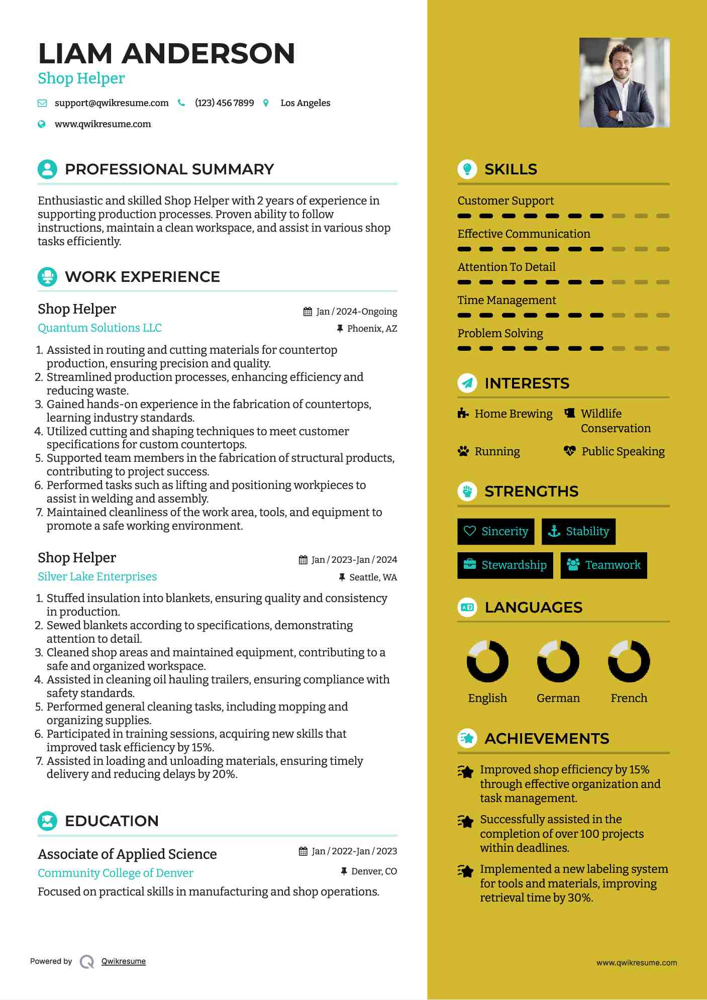 Shop Helper Resume Samples QwikResume